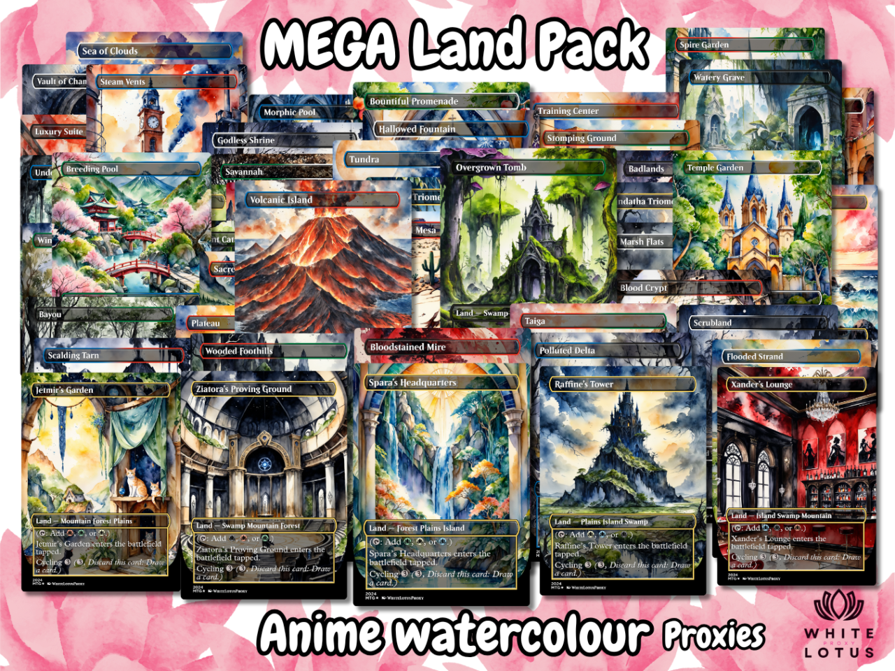 MTG Land Pack 50 Proxy Anime Watercolour Commander Lands