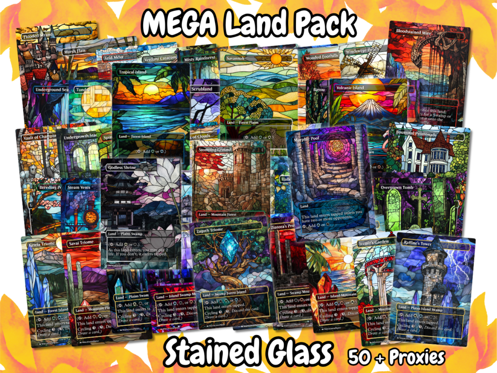 MTG Land Pack 50 Proxy Stained Glass Commander Lands